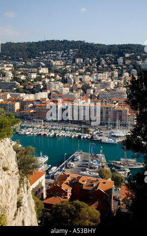 The lookout point at Le Chateau, over Port Lympia, Nice, towards ...
