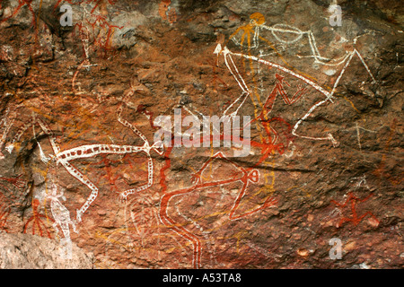 Aboriginal Rock Art Of People Dancing At Kakadu National Park, Northern Territory, Australia ...