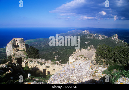 view down the Karpaz Peninsula, Kantara Castle, Northern Cyprus, T.R.N ...