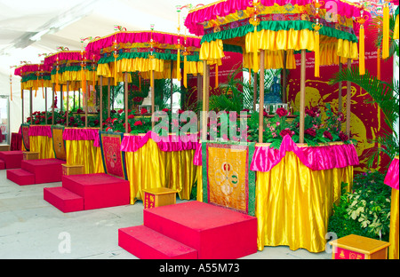 Colorful prayer booths in the Buddha Toothe Relic Temple in Singapore s ...