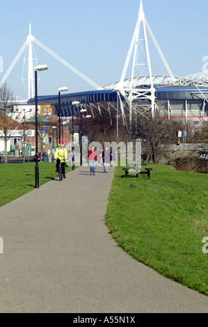 cyclist and walkers on taff trail sustrans route 8 gabalfa cardiff ...