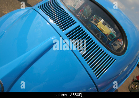 The rear end of a classic Volkswagen Beetle in a car park in Dorset in ...