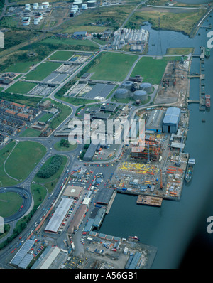aerial view of the River Tyne at Wallsend & Hebburn near Newcastle upon ...