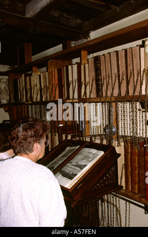 UK Dorset Wimborne Minster visitors in the chained library Stock Photo ...
