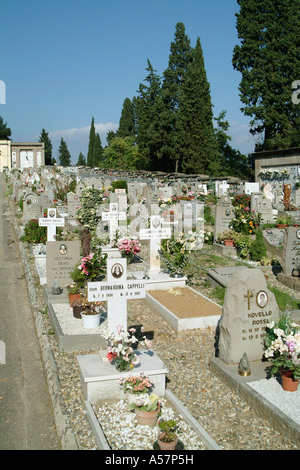 Graves in a graveyard in the Italian village of Fiesole Tuscany Italy ...