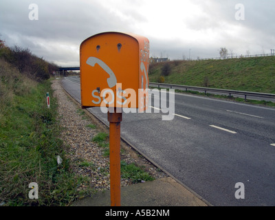 SOS telephone phone box by the side of the M25 motorway , Kent, UK ...