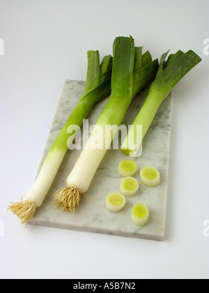 close-up of chopped leek leaves, edible lighter green leafy vegetable ...