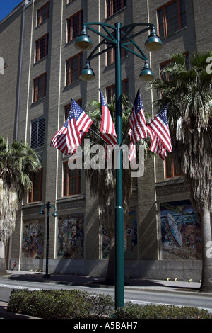 Lamppost with american flags in Downtown Orlando, Florida, United ...