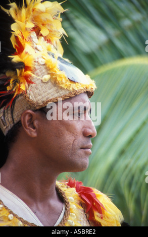 Portrait of traditional French Polynesian Tahitian tribal chief holding ...