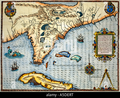 The new world of the 16th century, map showing Spanish and Portuguese ...