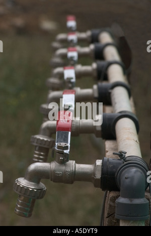 A row of Water faucets fading out of focus Stock Photo - Alamy