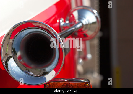 A chrome plated horn on a fire engine Stock Photo - Alamy