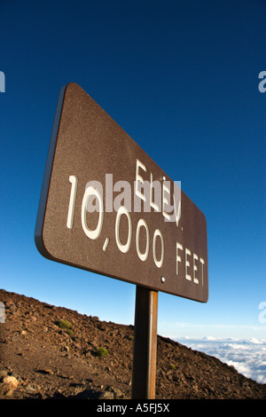 Elevation sign in Haleakala National Park in Maui Hawaii Stock Photo ...