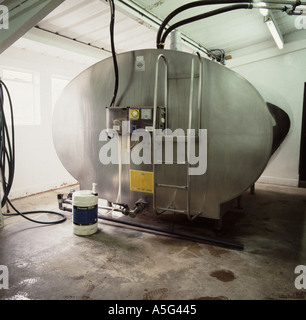Dairy farming, bulk milk tank outside rotary parlour, Dumfries ...