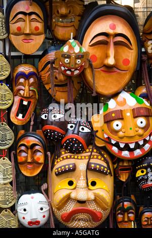 Souvenir Traditional Carved Wooden Tal Masks Insadong Seoul Korea Stock ...