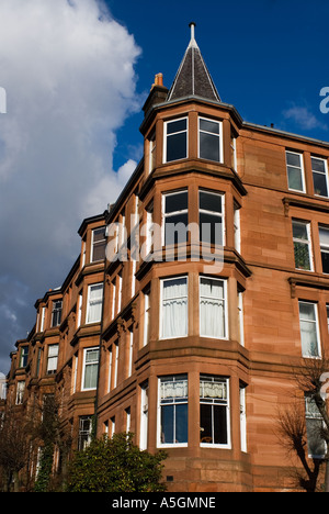 Typical red sandstone built tenement housing in affluent Glasgow West ...