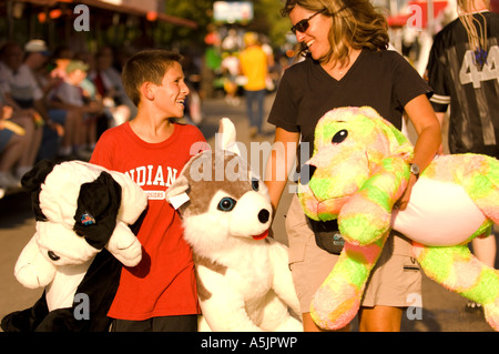 Mom and son with stuffed animals at the Indiana State Fair in ...