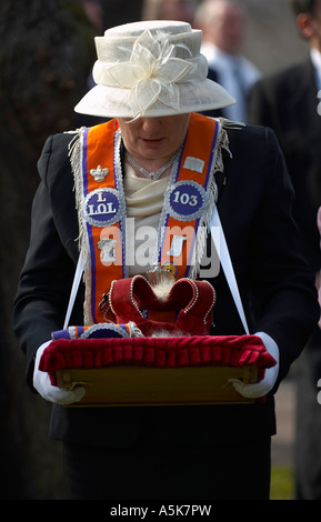 Orange order woman parading Stock Photo - Alamy