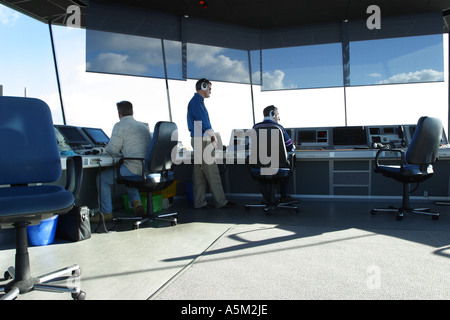 Air-traffic controllers at work in the command room of the control ...