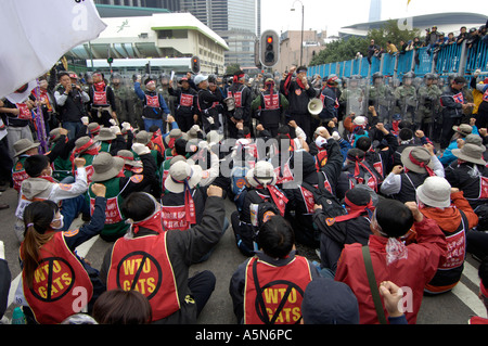 South Korean anti globalization activists clashing with anti riot ...