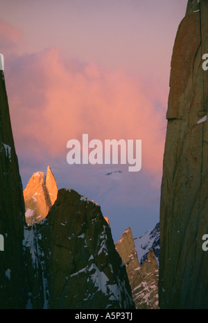 Fitz Roy Mountain range after sunrise on a cloudy day El Chalten Los ...