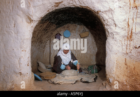 Berber woman in Berber troglodyte underground homestead Matmata Tunisia ...