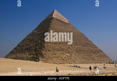 Pyramid of Khafre with limestone covering at the summit, Pyramids of ...