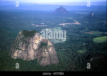 view of Mount Tibrogargan, Mount Beerwah and Mount Coonowrin, volcanic ...