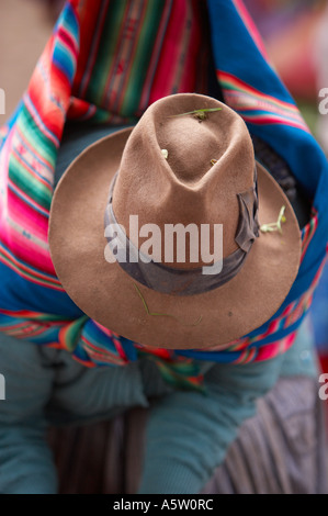 woman with traditional hat at Chincherro market nr Cusco Peru Stock ...