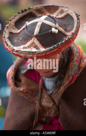 Peruvian Quechuan woman wearing traditional hat or montera and shawl ...