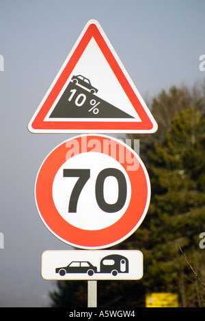 French Motorway speed limit sign 130kms when dry 100kms in rain Stock ...