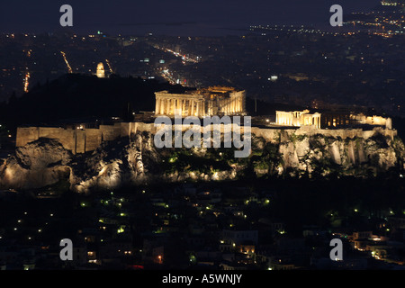 The Acropolis of Athens at night. Athens by night. Parthenon lighted ...