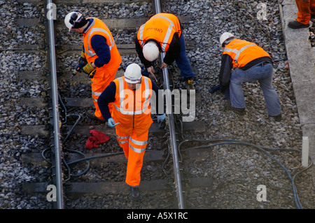 Track maintenance workers (permanent way workers) at the railway Stock ...