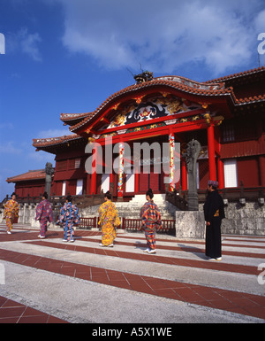 Naha, Okinawa, Japan, men in traditional Okinawan outfit along Kokusai ...