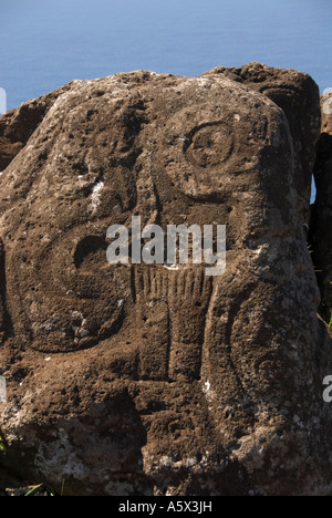 Easter Island - Birdman cult - Birdman carvings on the wooden statue of ...