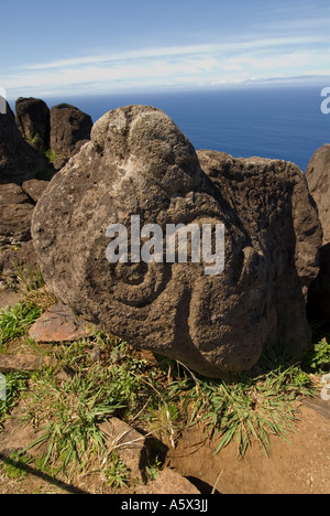 Easter Island - Birdman cult - Birdman carvings on the wooden statue of ...
