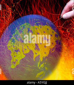 destroying the earth burning earth globe Stock Photo - Alamy