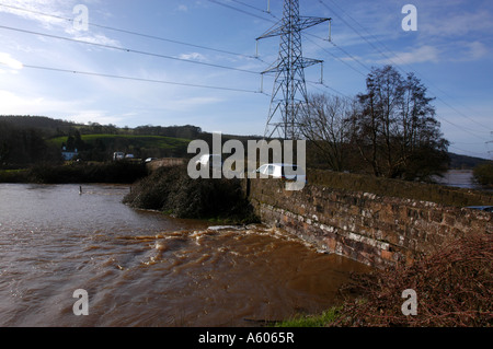 Flood water at Stoke Canon as the river Exe bursts its banks Stock ...