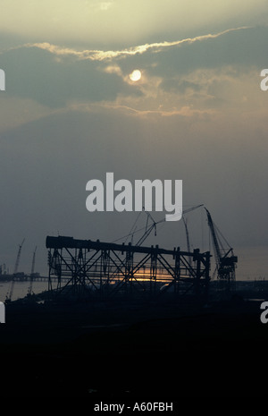 Magnus Field Oil Rig being launched at Nigg Bay, Scotland 1980 Stock ...