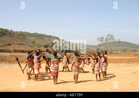 A group of Gadaba tribal women giving a performance of their tradional ...