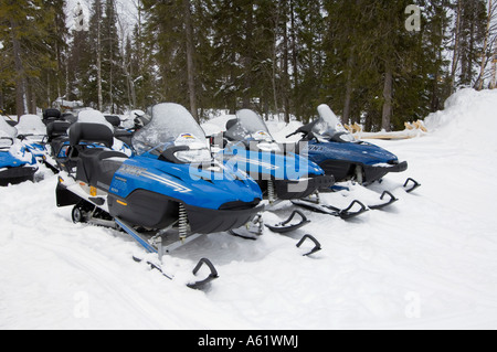 Snowmobiles at Luosto, Lapland, Northern Finland, Europe, Arctic Stock ...