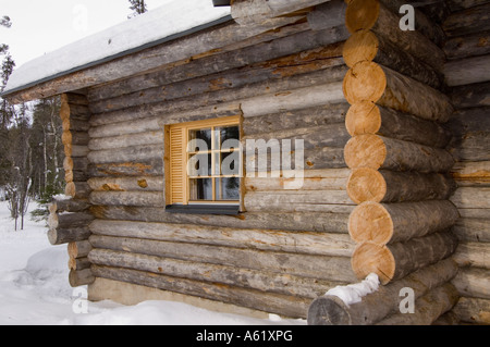 View of a traditional log cabin, Luosto, Lapland, Northern Finland ...