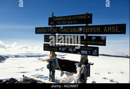 Sign at the summit of Mount Kilimanjaro, Uhuru Peak, Tanzania May 2008 ...