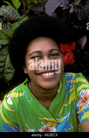 Fiji, Portrait Of A Smiling Fijian Woman Stock Photo - Alamy
