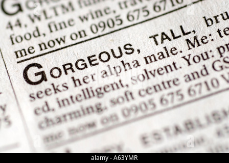 Singles ad in dating pages of newspaper Stock Photo - Alamy