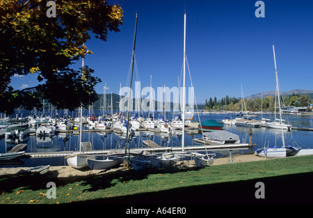 USA IDAHO McCall Boats and Marina on Payette Lake in the fall Stock ...