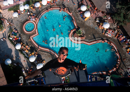 Bungee Jump over Swimming Pool Faliraki Rhodes Greece Stock Photo - Alamy