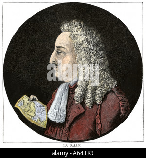 French explorer Rene Robert Cavelier Sieur de La Salle. Hand-colored ...