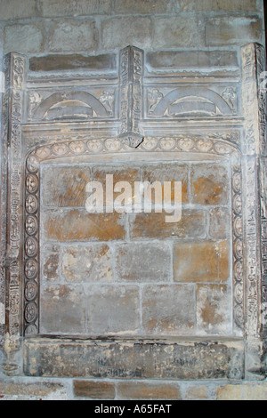 a medieval era carved stone religious Germanic stele on a transparent ...