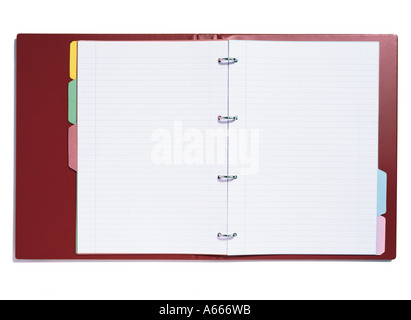 An open red folder with dividers lined paper and pen Stock Photo - Alamy